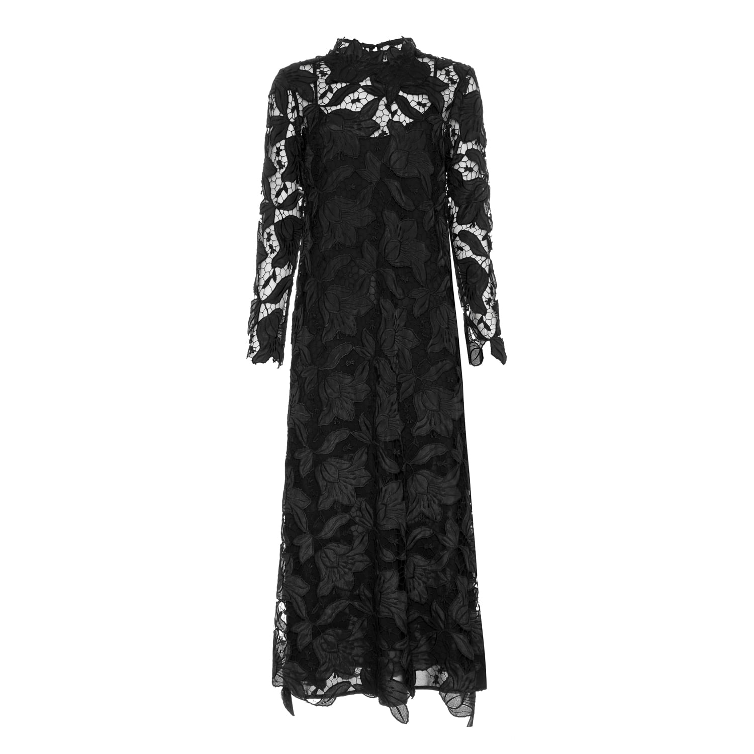 VESTIDO CALLIE LONGO COM RENDA BORDADA PRETA